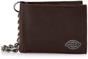 dickies men's bifold chain wallet-high security with id window and credit card pockets, rich brown, one size