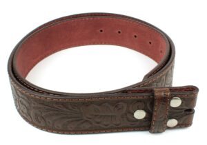 bc belts leather belt strap with embossed western scrollwork 1.5" wide with snaps (brown-l)