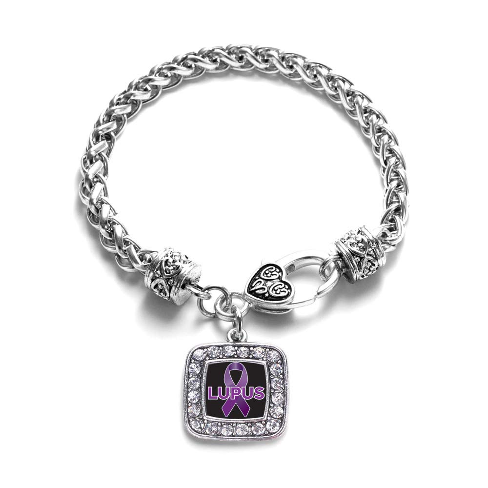 Inspired Silver - Lupus Braided Bracelet for Women - Silver Square Charm Bracelet with Cubic Zirconia Jewelry