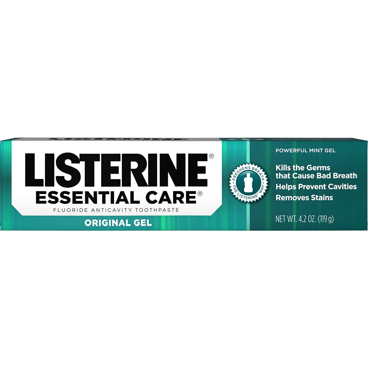 Listerine Essential Care Fluoride Toothpaste Gel-Mint, 4.2 Ounce (Pack of 2)