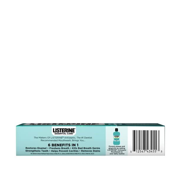 Listerine Essential Care Fluoride Toothpaste Gel-Mint, 4.2 Ounce (Pack of 2)