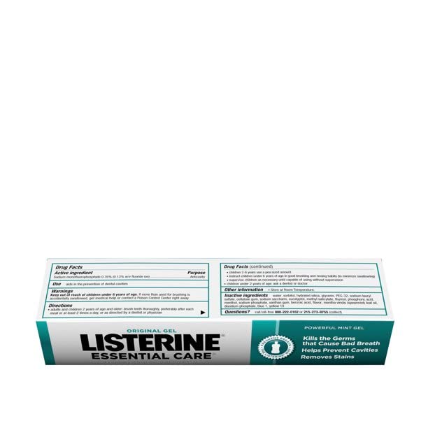 Listerine Essential Care Fluoride Toothpaste Gel-Mint, 4.2 Ounce (Pack of 2)