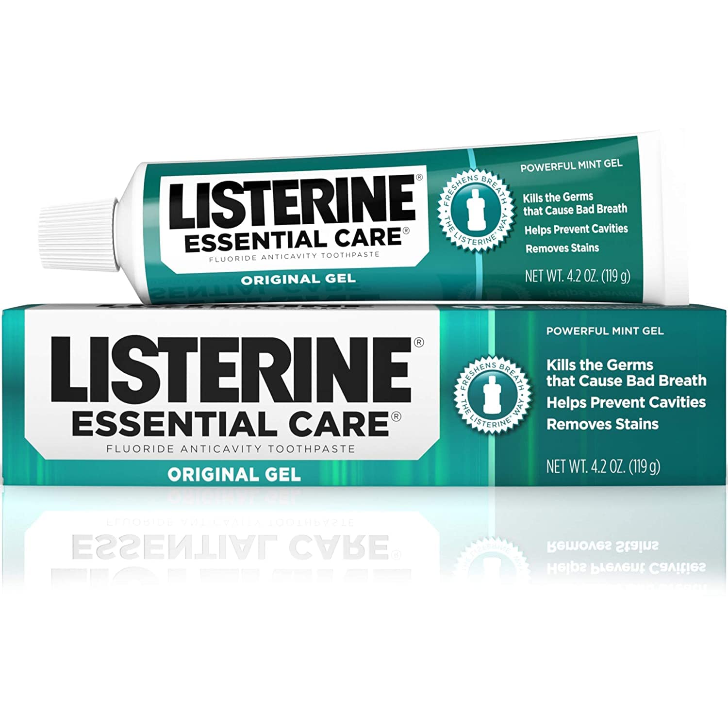 Listerine Essential Care Fluoride Toothpaste Gel-Mint, 4.2 Ounce (Pack of 2)