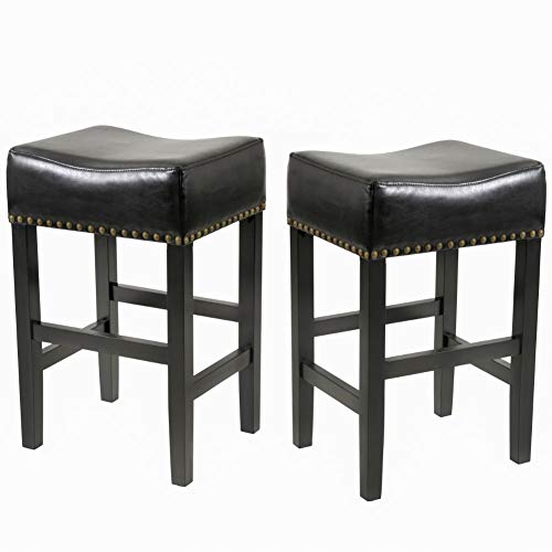 Christopher Knight Home Lisette Backless Leather Barstools, 2-Pcs Set, Black