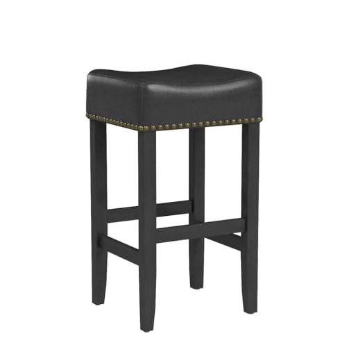 Christopher Knight Home Lisette Backless Leather Barstools, 2-Pcs Set, Black