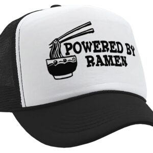 Powered by Ramen - Funny College Noodles - Vintage Retro Style Trucker Cap Hat (Black)