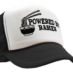 Powered by Ramen - Funny College Noodles - Vintage Retro Style Trucker Cap Hat (Black)