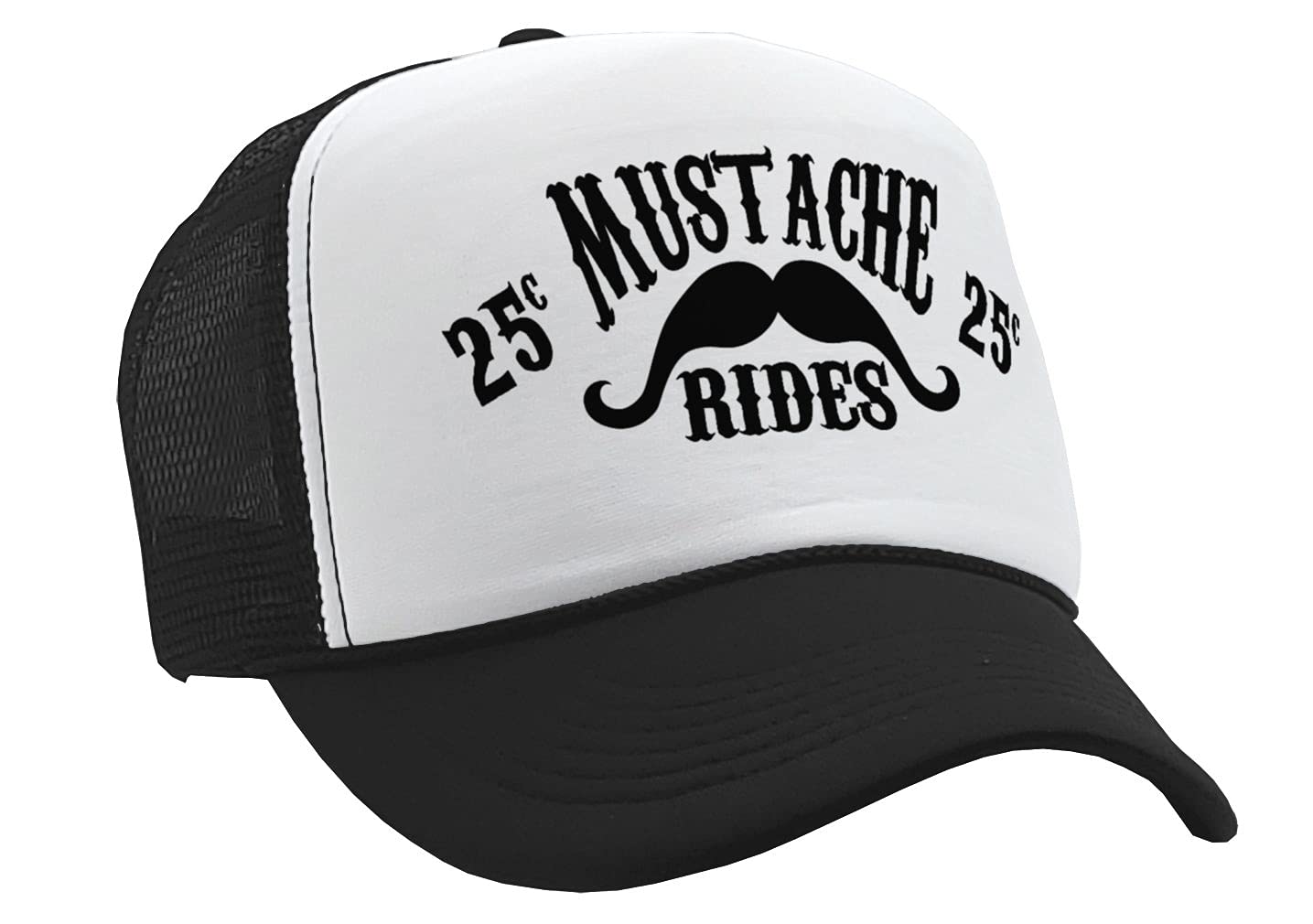 Mustache Rides - Funny Joke Party Gag Mesh Trucker Cap Hat, Black