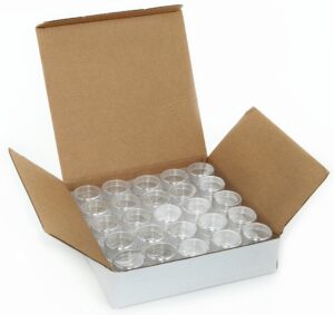 vivaplex, 50, clear, empty, 5 gram plastic pot jars, cosmetic containers.