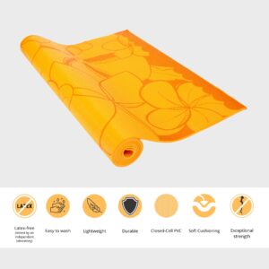 Wai Lana Yoga Mat Plumeria, Color: Orange, Size: 1/8"H x 24"W x 68"L, lightweight, washable, and latex-free