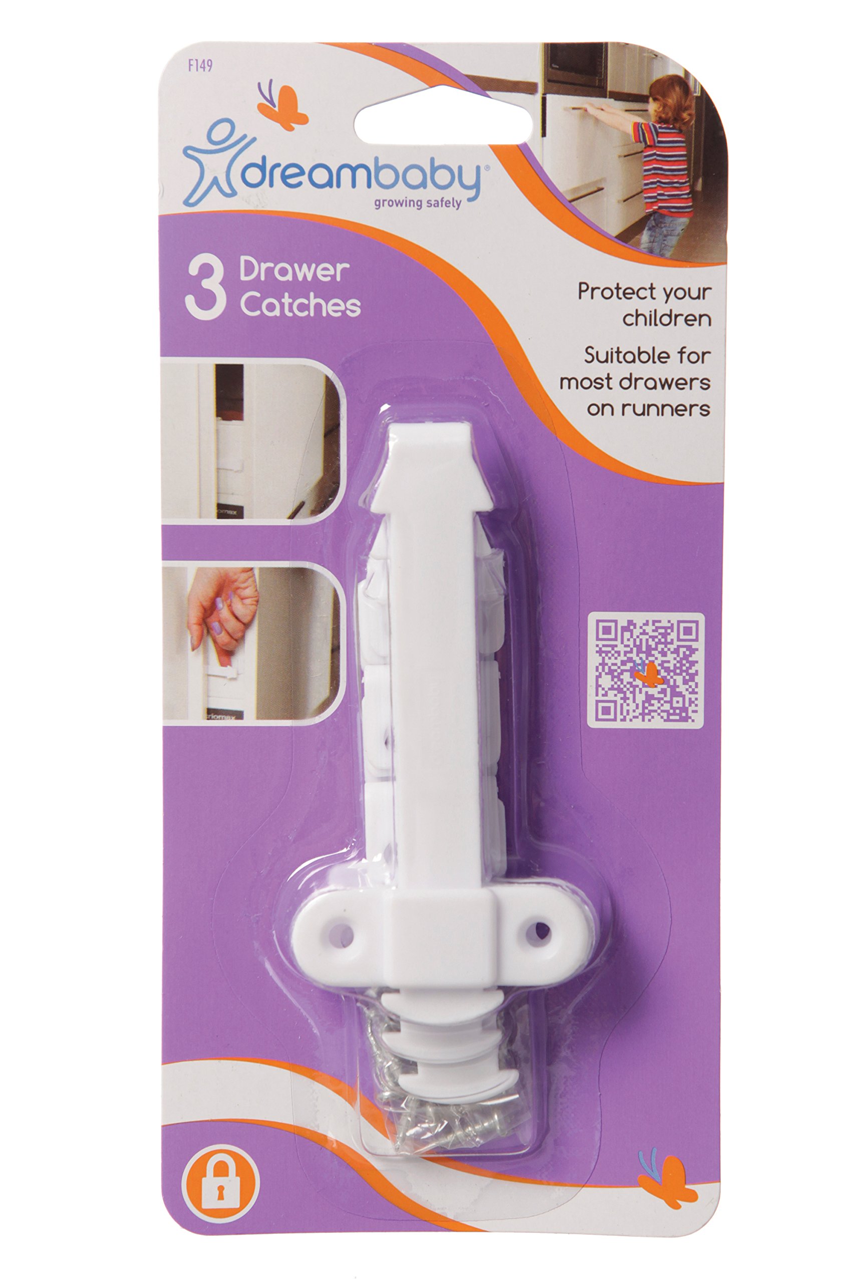 Dreambaby Drawer Catches - Child Safety Cabinet Latches -3 Count - Model L149