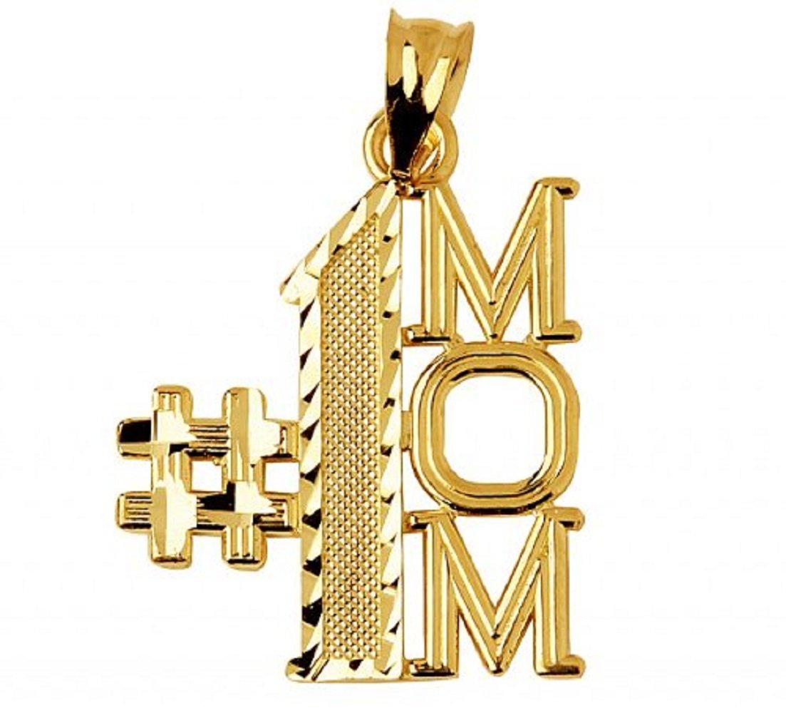 14k Yellow Gold Charm #1 Mom Pendant