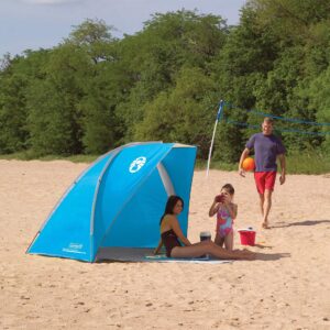 Coleman Beach Shade Canopy Tent, Lightweight & Portable Beach Shade Sets Up in 5 Minutes, UPF 50+ Sun Protection Includes Sand Bags & Stakes to Withstand Wind, Great for Beach, Park, Yard, Picnics