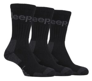 3 pairs men's jeep terrain walking hiking cushioned boot socks black 7-12 us