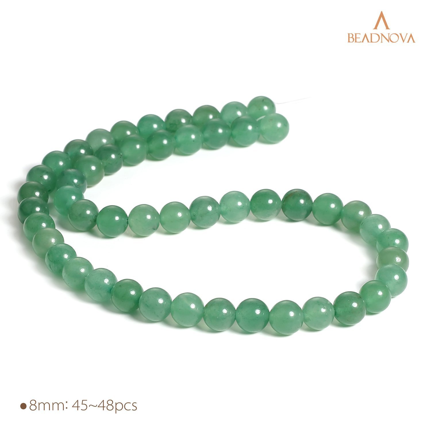 BEADNOVA Green Aventurine Beads Natural Crystal Beads Stone Gemstone Round Loose Energy Healing Beads with Free Crystal Stretch Cord for Jewelry Making (8mm, 45-48pcs)