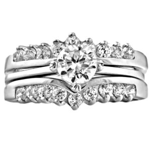 trustmark sterling silver 1.04ct ice on fire cz wedding ring set with ring guard, christina 3101b sz 9.0