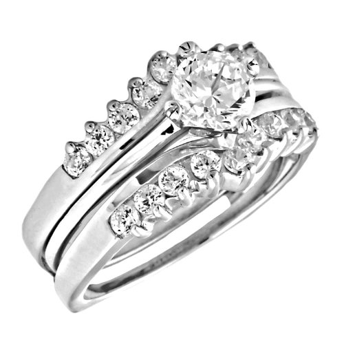 Trustmark Sterling Silver 1.04ct Ice on Fire CZ Wedding Ring Set with Ring Guard, Christina 3101B sz 9.0