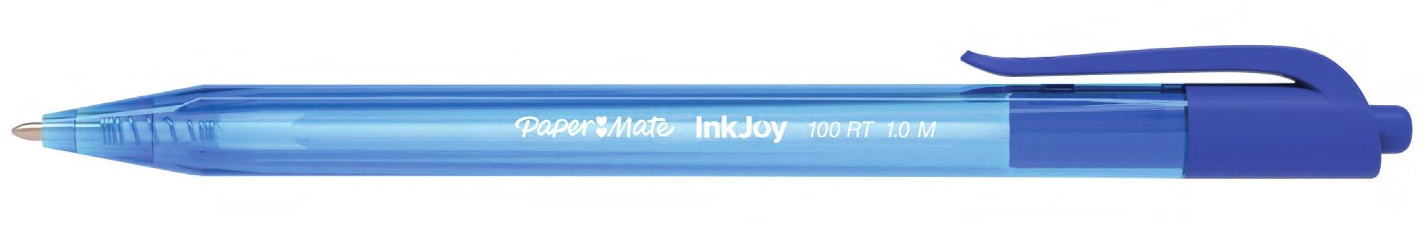 Paper Mate 40558 Inkjoy 100 - Penna a sfera, punta media, inchiostro ultra morbido, resistente alle sbavature, retrattile, 0,5 mm, blu