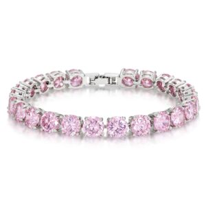 kezef silver plated brass cz tennis bracelet - round 7mm pink cz -7 inch