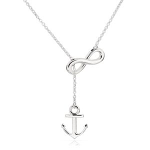 elbluvf newest stainless steel anchor infinity y shaped lariat style necklace 18inch for women (white gold color)