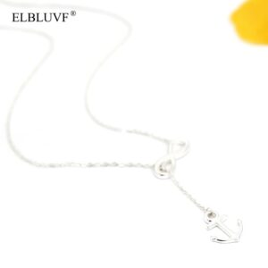 ELBLUVF Newest Stainless steel Anchor Infinity Y Shaped Lariat Style Necklace 18inch For Women (White gold color)