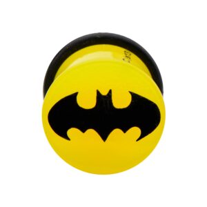 dc comics officially licensed unisex batman single flare yellow acrylic plugs, one size. comes with official hanging licensed card