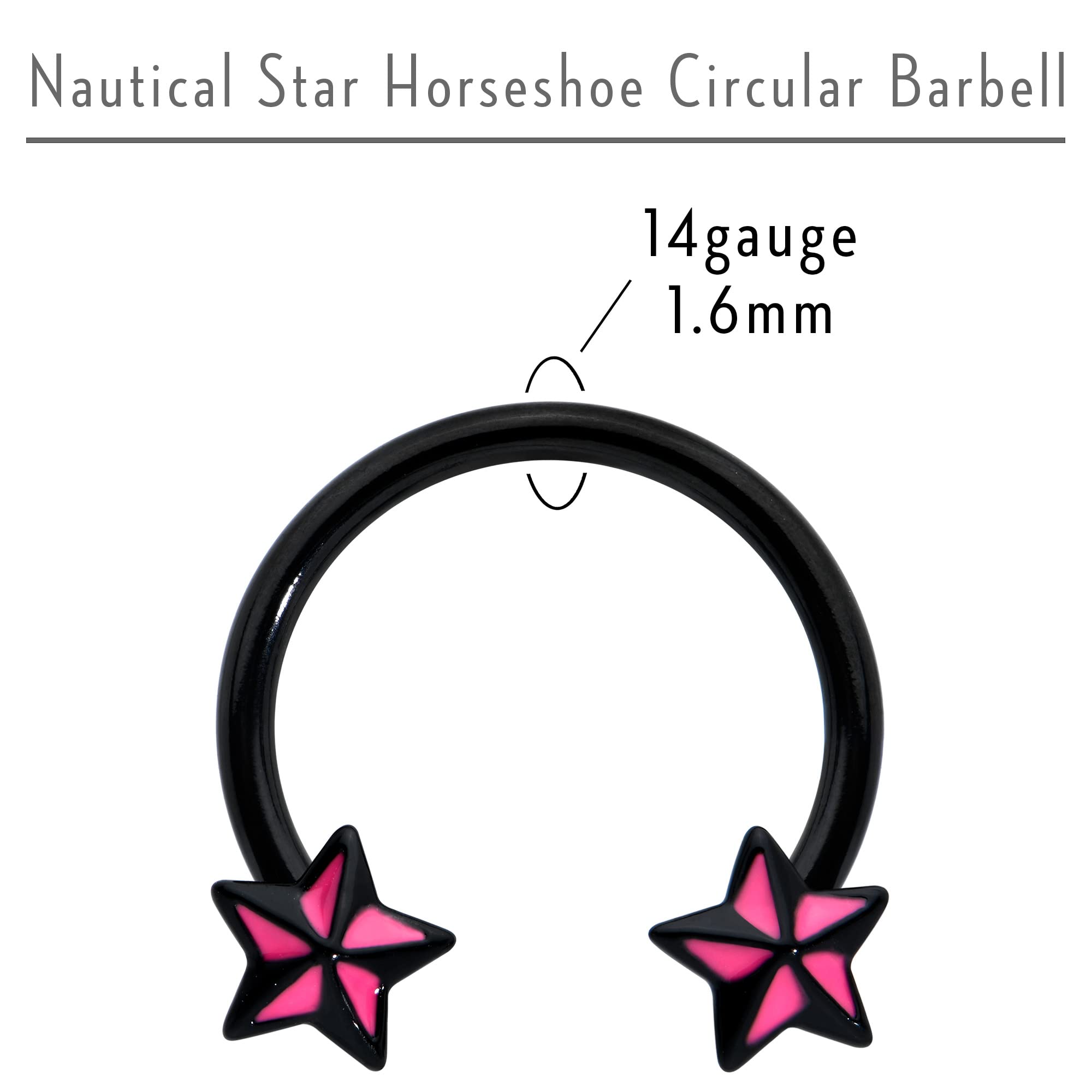 Body Candy 14 Gauge Black Pink Nautical Star Horseshoe Circular Barbell 9/16"