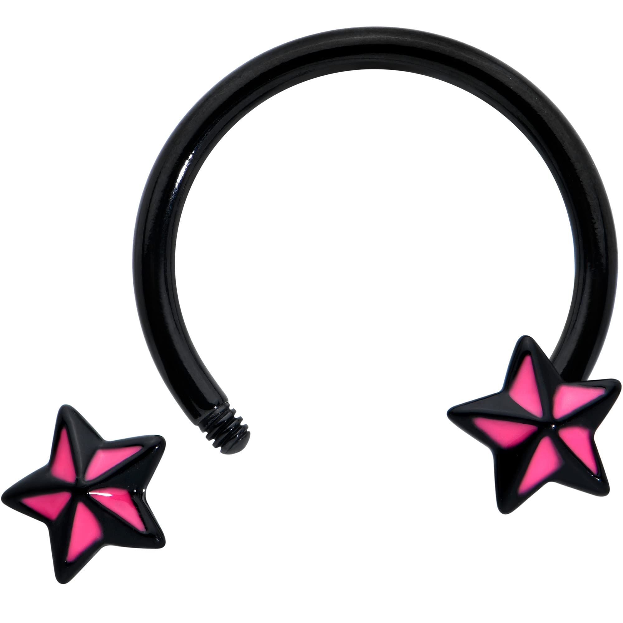 Body Candy 14 Gauge Black Pink Nautical Star Horseshoe Circular Barbell 9/16"