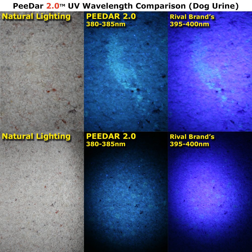 PeeDar 2.0 UV Pet Urine Detector Black Light Flashlight + Cat & Dog Behaviorist Book + 3 AAAs. Ultra Bright Optimal 380-385NM LEDs Find Invisible Stains Instantly! Rid Cat, Dog Pee Issues Forever.