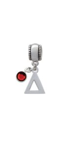 silvertone large greek letter - delta - charm bead with red crystal