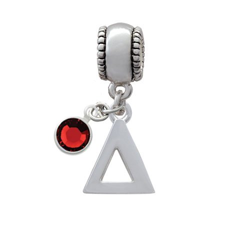 Silvertone Large Greek Letter - Delta - Charm Bead with Red Crystal