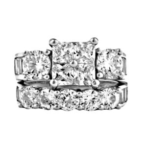 sterling silver 8.15ct russian ice on fire cz 2 pc bridal wedding ring set, vanessa sz 10.0