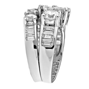 Sterling Silver 8.15ct Russian Ice on Fire CZ 2 pc Bridal Wedding Ring Set, Vanessa sz 10.0