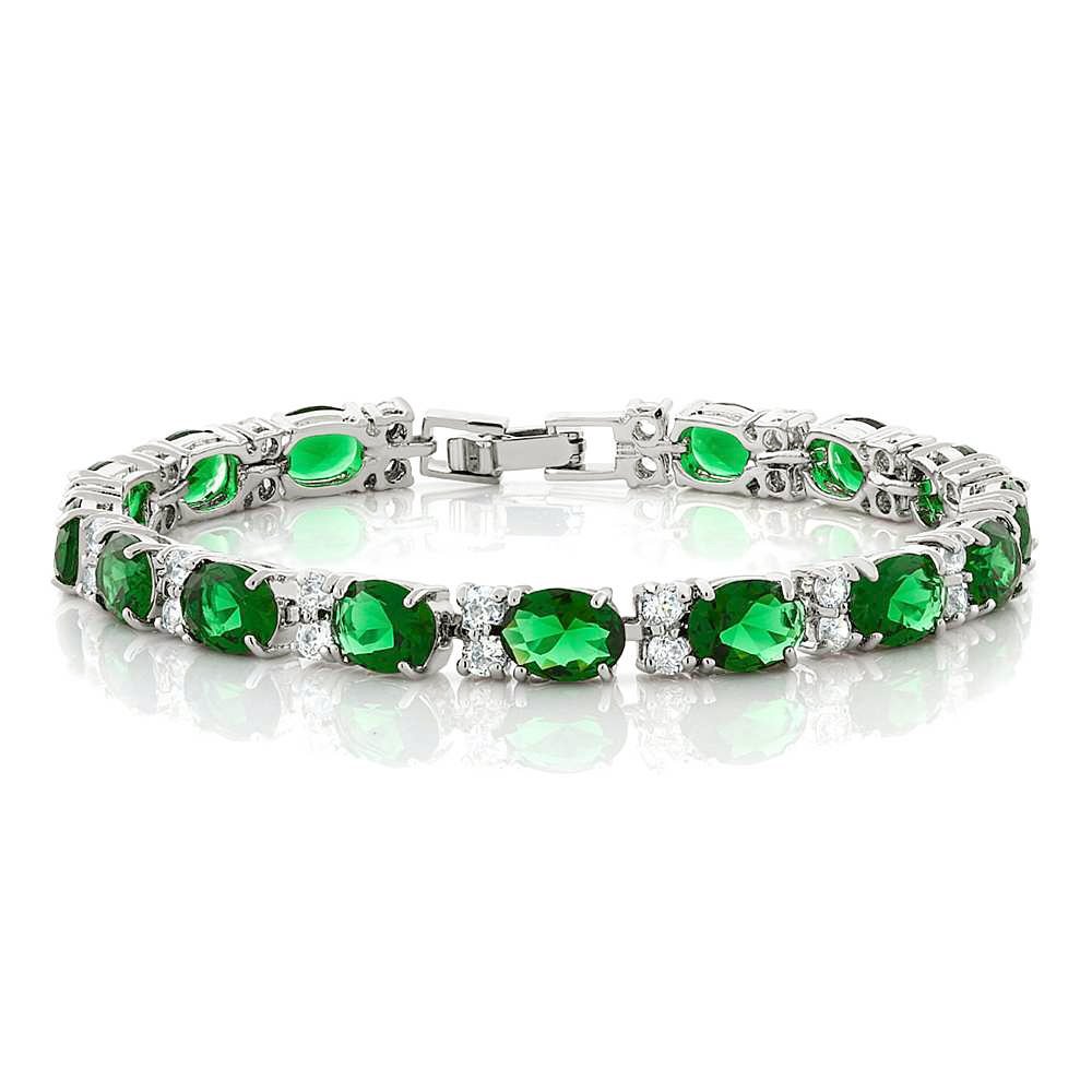 Gem Stone King 40.00 Ct Oval and Round Green Color Cubic Zirconias CZ Tennis Bracelet for Women 7 Inch