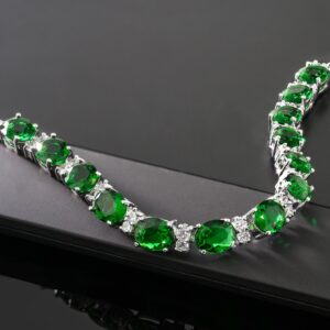 Gem Stone King 40.00 Ct Oval and Round Green Color Cubic Zirconias CZ Tennis Bracelet for Women 7 Inch