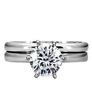 trustmark steel 1.25ct brilliant-cut ice on fire cz 2 pc bridal wedding ring set, bella 3144 sz 7.0