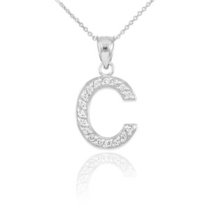 sideways crosses dainty 14k white gold diamond initial letter c pendant necklace, 20"