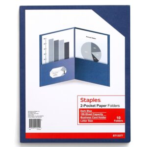 staples 907701 2-pocket folders, dark blue, 10/pack (13377-cc)