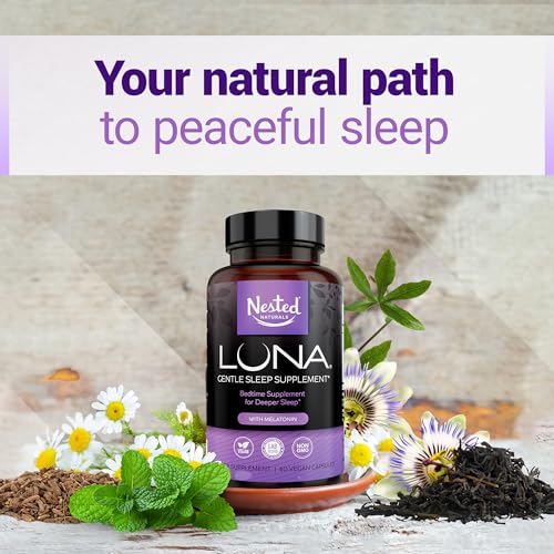 Luna Sleep Aid | Non-Habit Forming Natural Sleep Aid with Valerian Root, Melatonin, Chamomile, Lemon Balm, and More | Sleeping Pills for Adults with Naturally Sourced Ingredients - 60 Vegan Capsules