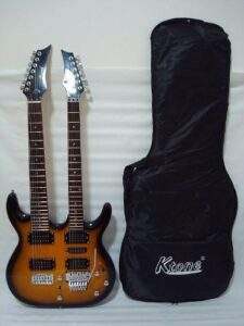 ktone 6/7 string electric double neck guitar with padded gig bag, sunburst