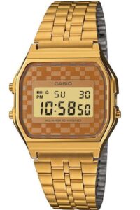 casio #a159wgea-9a men's vintage gold tone chrongoraph alarm lcd digital watch