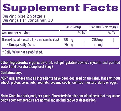 AOR, Green Lipped FFA, Natural supplement to support joint health, 30 Servings (60 Softgels)