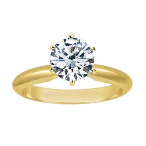 1/2 carat round brilliant cut/shape 14k yellow gold solitaire diamond engagement ring 6 prong (i-j color, i1-i2, 0.50 cts)