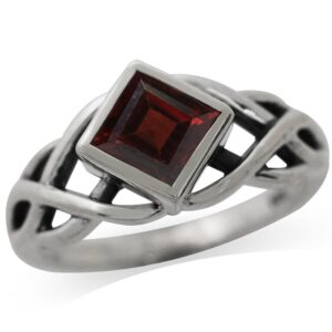 silvershake 1.37ct. natural garnet 925 sterling silver celtic knot solitaire ring size 9