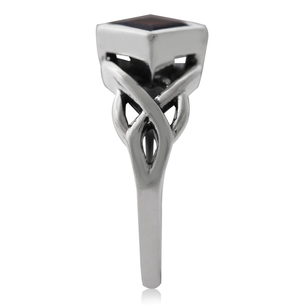 Silvershake 1.37ct. Natural Garnet 925 Sterling Silver Celtic Knot Solitaire Ring Size 9