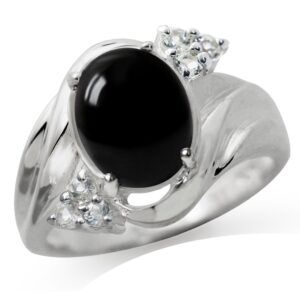 silvershake created black onyx and white topaz 925 sterling silver glamorous ring size 9