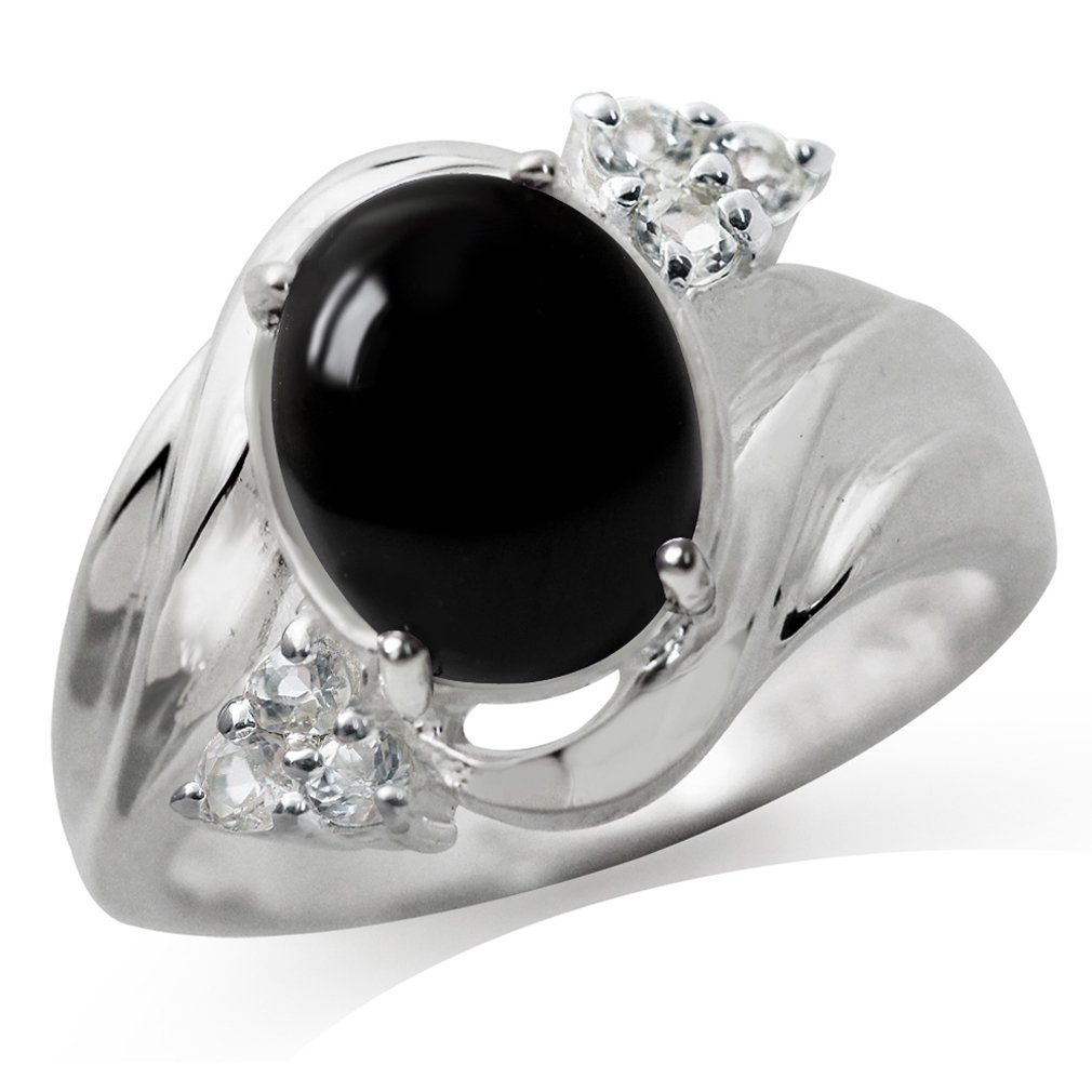 Silvershake Created Black Onyx and White Topaz 925 Sterling Silver Glamorous Ring Size 9