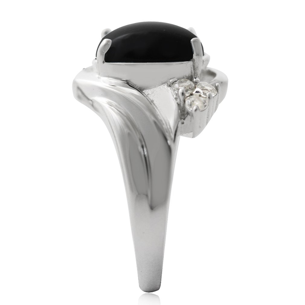 Silvershake Created Black Onyx and White Topaz 925 Sterling Silver Glamorous Ring Size 9