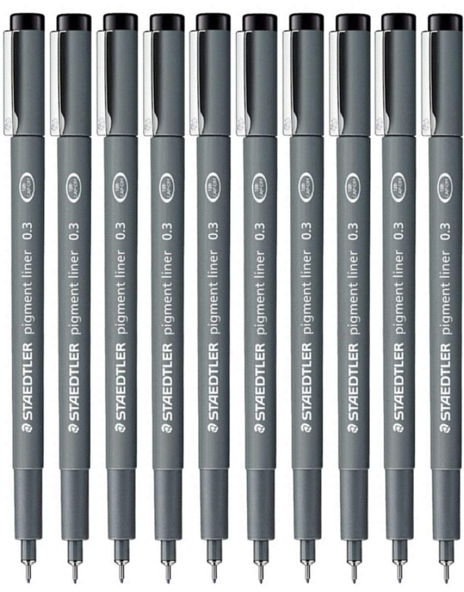 STAEDTLER Staedtler 0.3 Mm Pigment Liner Fineliner Sketching Drawing Drafting Pens Pack Of 10