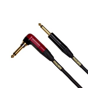 mogami gold inst silent r-10 guitar instrument cable, 1/4" ts male plugs, gold contacts, right angle silentplug to straight connectors, 10 foot